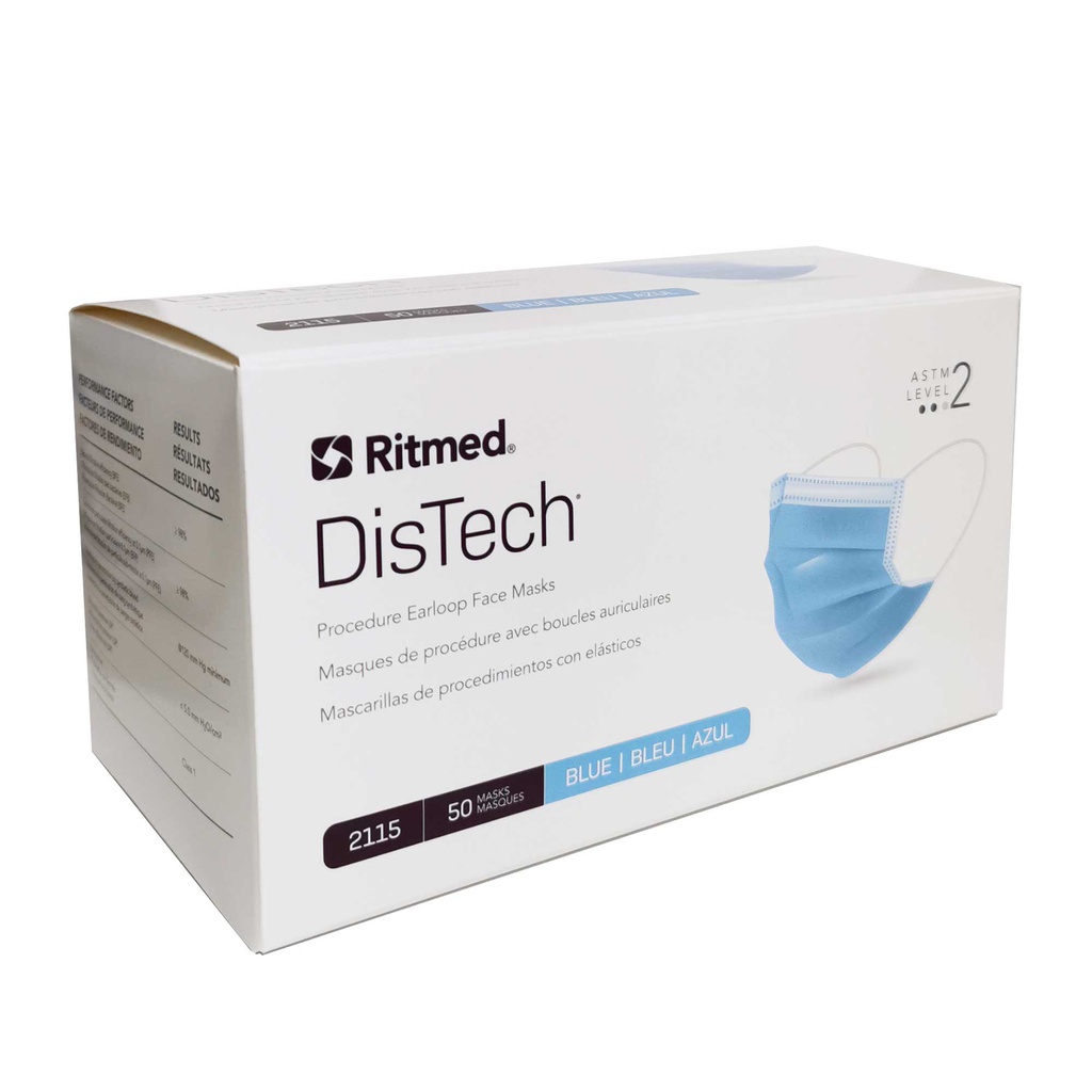 AMD Ritmed® Distech™ Pleated Style With Ear-Loops Masks (50) Blue (Lev